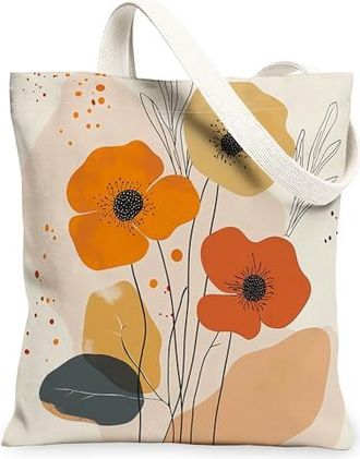 Generic Sac fourre-tout en toile de primev&egrave;res printani&egrave;res pour le shopping, 33 x 38 cm, motif floral r&eacute;tro du milieu du si&egrave;cle, sac d&eacute;picerie r&eacute;utilisable p