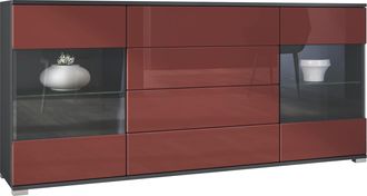 Vladon Sideboard Bari V2, Kommode mit 2 großen Türen und 4 Schubladen, Anthrazit matt/Bordeaux Hochglanz (166,5 x 75,5 x 35)