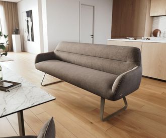 DELIFE Esszimmerbank Taya-Flex 200 cm Strukturstoff Soft Taupe Kufengestell flach Effektfinish Titan Taschenfederkern, B&auml;nke