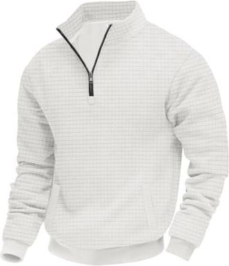 Generic Sweats pour hommes - Grande taille - Fermeture éclair quart - Sweat-shirt à capuche - Manches longues - Pull décontracté avec pull dhiver - Pull coupe