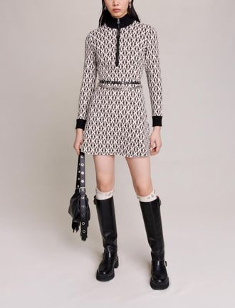 Maje Kurzes Jacquard-monogramm-kleid - Ecru Schwarz - Gr&ouml;&szlig;e 40 - Maje