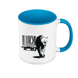 Fabulous Tasse in Premiumqualit&auml;t, Blau - Banksy Leopard Pantere Barcode Cage - Tasse mit Henkel und farbigem Innenfutter