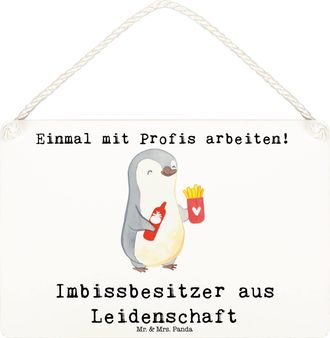 Mr. & Mrs. Panda Schild Imbissbesitzer Leidenschaft DIN A6 - Geschenk, wandtafel, T&uuml;rschild, Pommesverk&auml;ufer, Familie, Imbissverk&auml;ufer, Lustig, Holzschild, Spruch, Wit