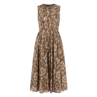 Max Mara Midi-Kleid mit Damastmuster und Verzierungen - - Dresses - Damen - Braun - S