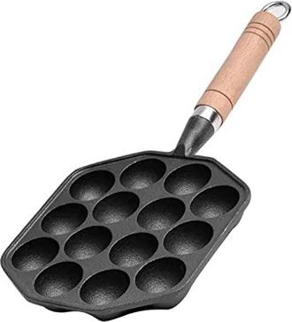 CHICIRIS Poêle Takoyaki en Fonte, Poêle à Griller Antiadhésive 14 Trous pour Boules de Poulpe avec Poignée Amovible, Adaptée aux Boules de Crêpes et à la Cuisi