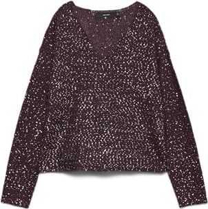 Vero Moda Neck Pullover Vmleilani New Ls Pull à col en V Rep, Vin, M Femme