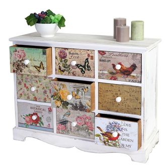 Mendler Kommode Venlo, Schubladenschrank Shabby-Look, Vintage, 9 Schubladen 60x79x30cm