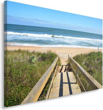 Feeby Wandbild - 1 Teilig - 80x120 cm, Leinwand Bild Leinwandbilder Bilder Wandbilder Kunstdruck, NORDSEE, OSTSEE, MEER, STRAND, NATUR, GRÜN, BLAU