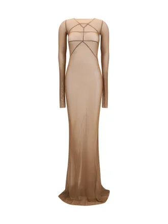 Rick Owens Stretch Tulle with Teardrop Back Detail Dress - Brown