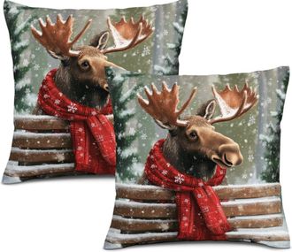 Generic Kissenbez&uuml;ge Winter Elch Schneeflocke Weich Kissenh&uuml;lle Dekorative Kopfkissenbezug F&uuml;r Kissen Bettw&auml;sche B&uuml;ro 2Er-Set