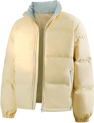 Generic Feece Veste dhiver à manches longues et fermeture éclair intégrale pour homme Col montant classique avec poches Parka surdimensionnée et confortable p