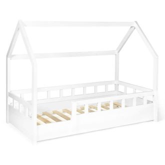 IDMarket Kinderbett Baumhaus 80 x 160 cm neree wei&szlig; mit Lattenrost und Gitter