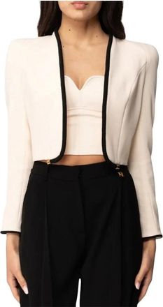 Elisabetta Franchi Femme, Vestes, Beige, Taille: 44 FR Veste L&eacute;g&egrave;re en Cr&ecirc;pe avec Passepoil 3D