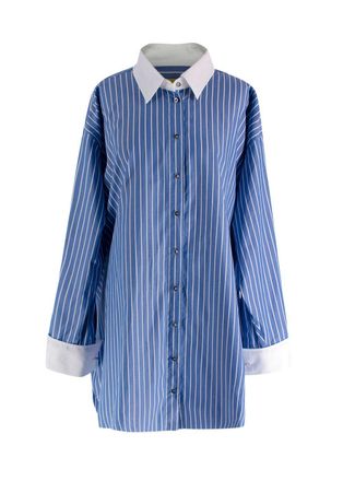 Marques Almeida Blue Contrast Collar Stripe Shirt Size M