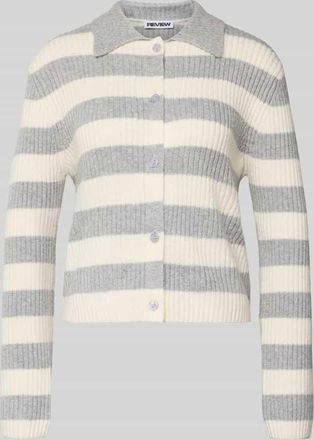 Review Strickjacke mit Streifenmuster und Polokragen