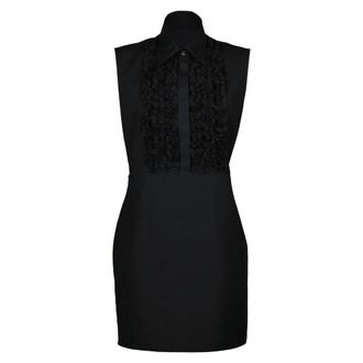 Moschino Schwarzes Popelinekleid mit hohem Kragen - - Dresses - Damen - Schwarzk - M
