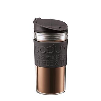 Bodum 11103-01S Mug de Voyage, Couvercle &agrave; Clapet, 0.35 L, Plastique, Noir, Transparent, 8 cm, 8 x 8 x 17 cm