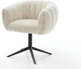 DELIFE Drehstuhl Jada-Flex Pl&uuml;sch Creme-Wei&szlig; Fu&szlig;kreuz Schwarz 360&deg; drehbar Wippfunktion Taschenfederkern, Esszimmerst&uuml;hle