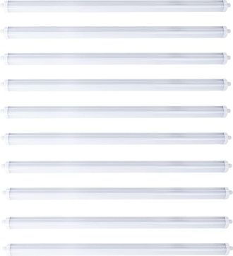 ETC Shop Wannenleuchte LED Feuchtraumlampe weiß Werkstattleuchte Industrie IP65, Kunststoff, 1x LED 48W 5760lm 4000K neutralweiß, LxBxH 150x6,5x5,8 cm, 10er Se