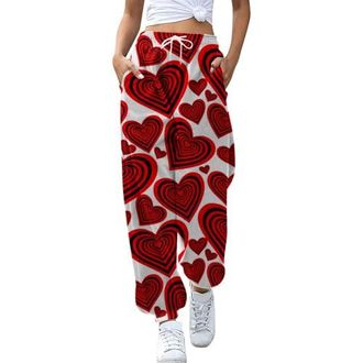 Generic Pantalon de jogging cargo taille haute pour femme | Coupe ample avec poche et cordon de serrage aux chevilles 2026, Rouge, XXL