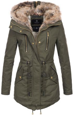 Navahoo warme Damen Winter Jacke lang Teddyfell Winterjacke Parka Mantel B648a [B648a-Diamond-Gr&uuml;n-Gr.M]