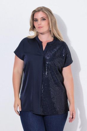 Miamoda Druckbluse Blusenshirt vorne halb mit Pailletten Jerseyr&uuml;cken