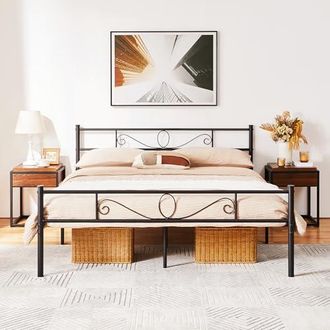 Yaheetech Lit Simple 160 x 200 cm en métal pour Adultes Grande Espace en Lattes Noir Moderne