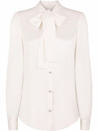 Dolce & Gabbana chemise satin&eacute;e &agrave; logo DG - Blanc