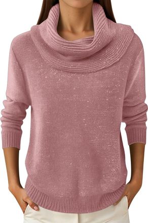 Generic Glitzer Pullover Damen Strickpullover Pailletten mit Langen &Auml;rmeln Locker Gestrickt Festliche Pullover Rollkragenpullover Oberteile Gl&auml;nzendes mit Was