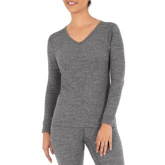 Fruit Of The Loom Damen Micro Waffle Thermal V-Ausschnitt Pyjamaoberteil, Smoke Heather, Klein