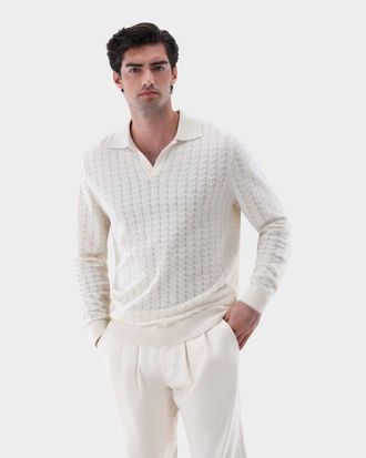 van Laack Poloshirt gestrickt mit V-Neck und Struktur