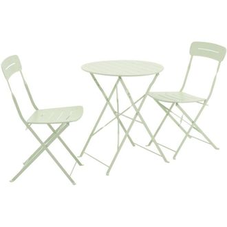 Sweeek Runder klappbarer Bistro-Gartentisch aus Stahl + 2 St&uuml;hle