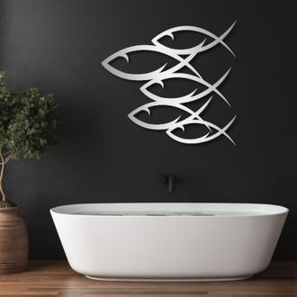 Generic Schwarze Metall-Wandkunst Fischschwarm, Maritime Metall-Wanddekoration f&uuml;r drinnen und drau&szlig;en, Moderne Skulptur mit Fischschwarm-Motiv f&uuml;r Wohnzimmer