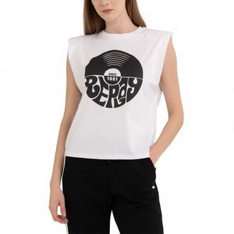 Replay Damen T-Shirt Kurzarm aus Jersey, Optical White 001 (Weiß), L