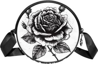 Generic Sac &agrave; bandouli&egrave;re Circle pour femme, petit sac &agrave; bandouli&egrave;re noir et blanc, sac &agrave; dos &agrave; bandouli&egrave;re avec fermeture &eacute;clair, bretelles r&eacute;glables, sac &agrave; 