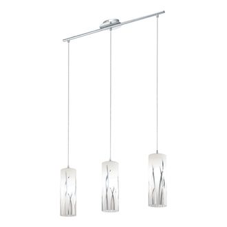 Eglo Pendelleuchte Rivato, 3 flammige Hängelampe, Elegant, Hängeleuchte aus Stahl und Glas mit Dekor in Chrom, Weiß, Esstischlampe, Wohnzimmerlampe hängend