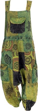 Guru Shop Natürliche Patchwork Boho Latzhose, Overall, Jumpsuit - Grün/bunt, Damen, Baumwolle