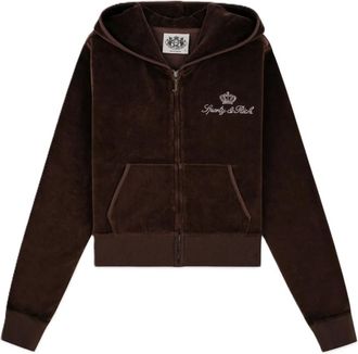 Sporty & Rich Juicy Script Velour Zip Sweat &agrave; capuche - Femme - Sweatshirts et sweats &agrave; capuche - Brun - Taille: 40 FR