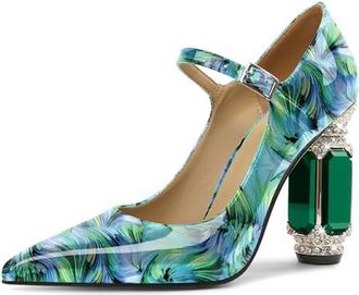 EDEFS Escarpins Femme Prêts pour lÉvénement Mary Jane en Cuir Verni Talon Haut Bloc 9 cm Accents de Strass Cristal Étincelant Bout Pointu pour Mariages Gala