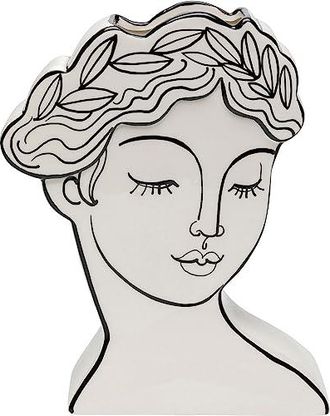 Kare Design Design Vase Favola Lady, Schwarz/Weiß, Deko Vase Blumenvase, Dolomit, teilweise Handarbeit, 26x21x7 cm (H/B/T)