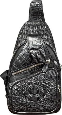 Generic Sacoche bandouli&egrave;re homme en cuir v&eacute;ritable, motif alligator, noir
