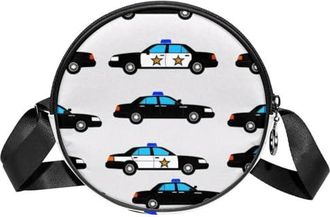 Generic Petit sac &agrave; bandouli&egrave;re rond pour femme, motif voiture de police, sac &agrave; dos avec fermeture &eacute;clair, bretelles r&eacute;glables, sac &agrave; main rond d&eacute;contract&eacute; po