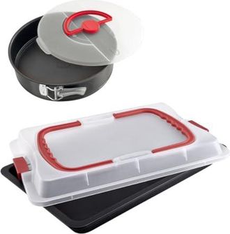 Dr. Oetker Dr Oetker 9922850 Ensemble de 2 plaques de cuisson avec couvercle, Plaque de cuisson, moule à manqué couvercle, moule gateau rond, moule à charnière, 