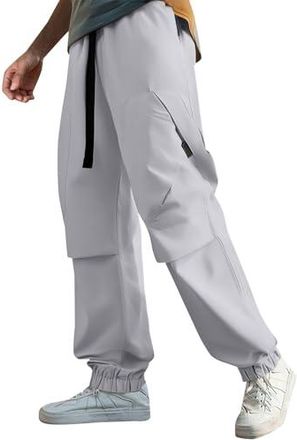 Generic Pantalon de randonn&eacute;e pour homme avec plusieurs poches pour le trekking, pantalon durable avec cordon de serrage &agrave; la taille, Cendr&eacute; clair, XL