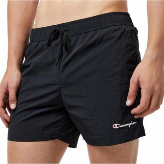 Champion Herren Legacy Icons Beachshorts-Crinkle Taslon Small Script Logo Badehose, Schwarz, X-Large