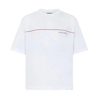 Dsquared2 Homme, Tops, Blanc, Taille: L T-shirt en jersey de coton &agrave; rayures et coupe ample