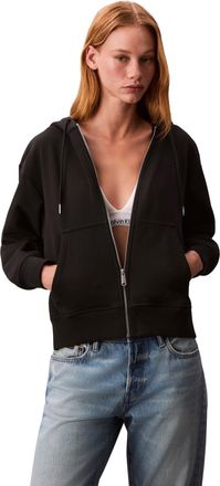Calvin Klein Damen Hoodie mit Reißverschluss Archive Logo French Terry mit Kapuze, Schwarz (Black), M