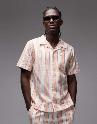 Tommy Hilfiger Hemd in Orange gestreift mit offener Struktur, Kombiteil