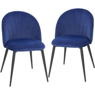 HOMCOM Lot de 2 chaises de salle &agrave; manger - HOMCOM - rembourr&eacute; - sans accoudoirs - pieds en acier et tissu en velours - 52x55x79cm - bleu