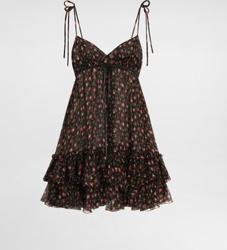 Dolce & Gabbana Kurzes Kleid Aus Chiffon Mit R&ouml;schen-print - Frau Kleider Mehrfarbig 50